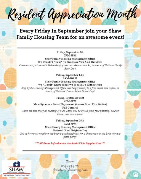 Military Homes | Shaw Family Housing | Resident Appreciation Month